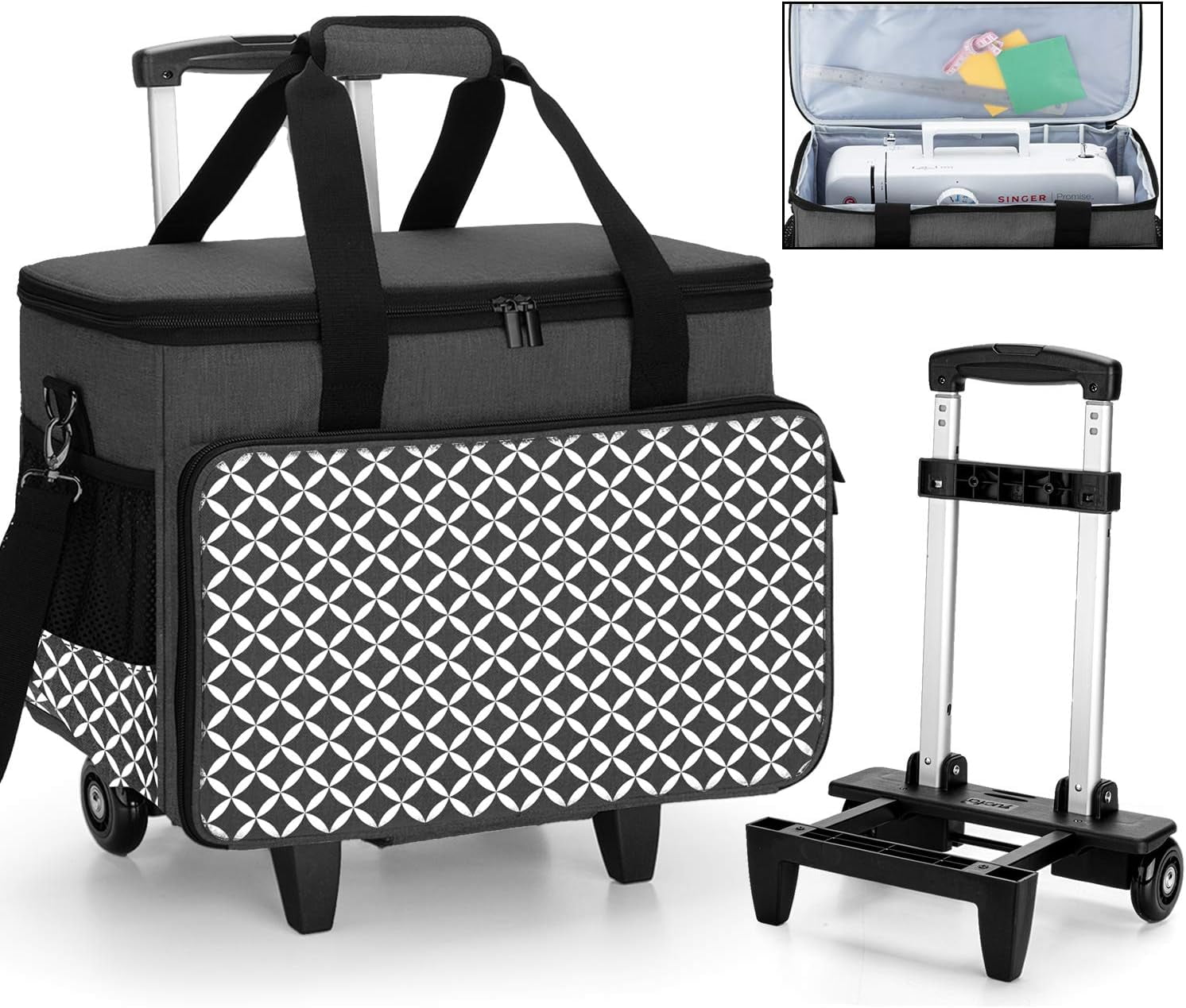Detachable Rolling Sewing Machine Carrying Case, Trolley Tote Bag with ...