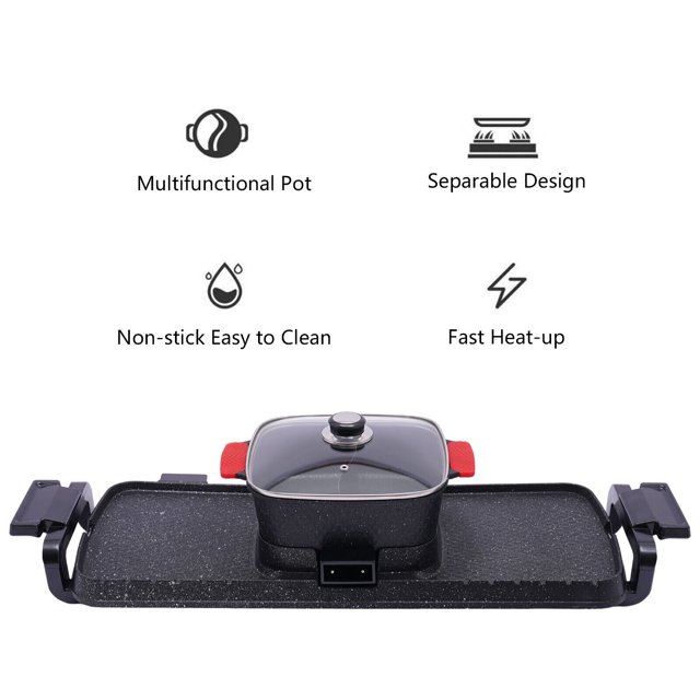 Detachable Shabu Separate Control Eletric Hot Pot + Grill Pan Cooking ...