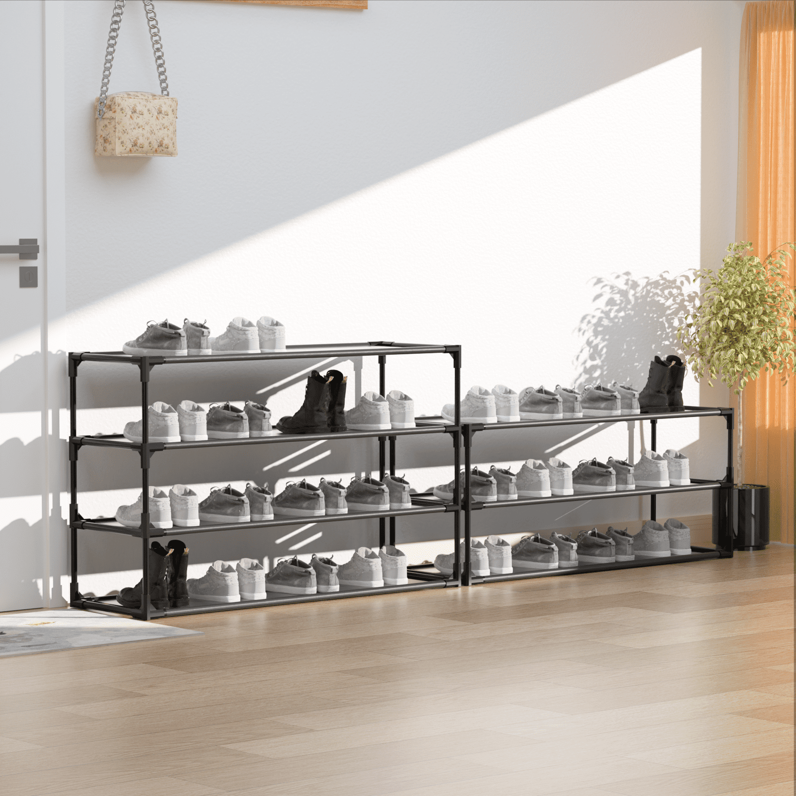 Detachable Shoe Rack Steel Shelves - Espresso Finish, Metal Pipes, Non ...