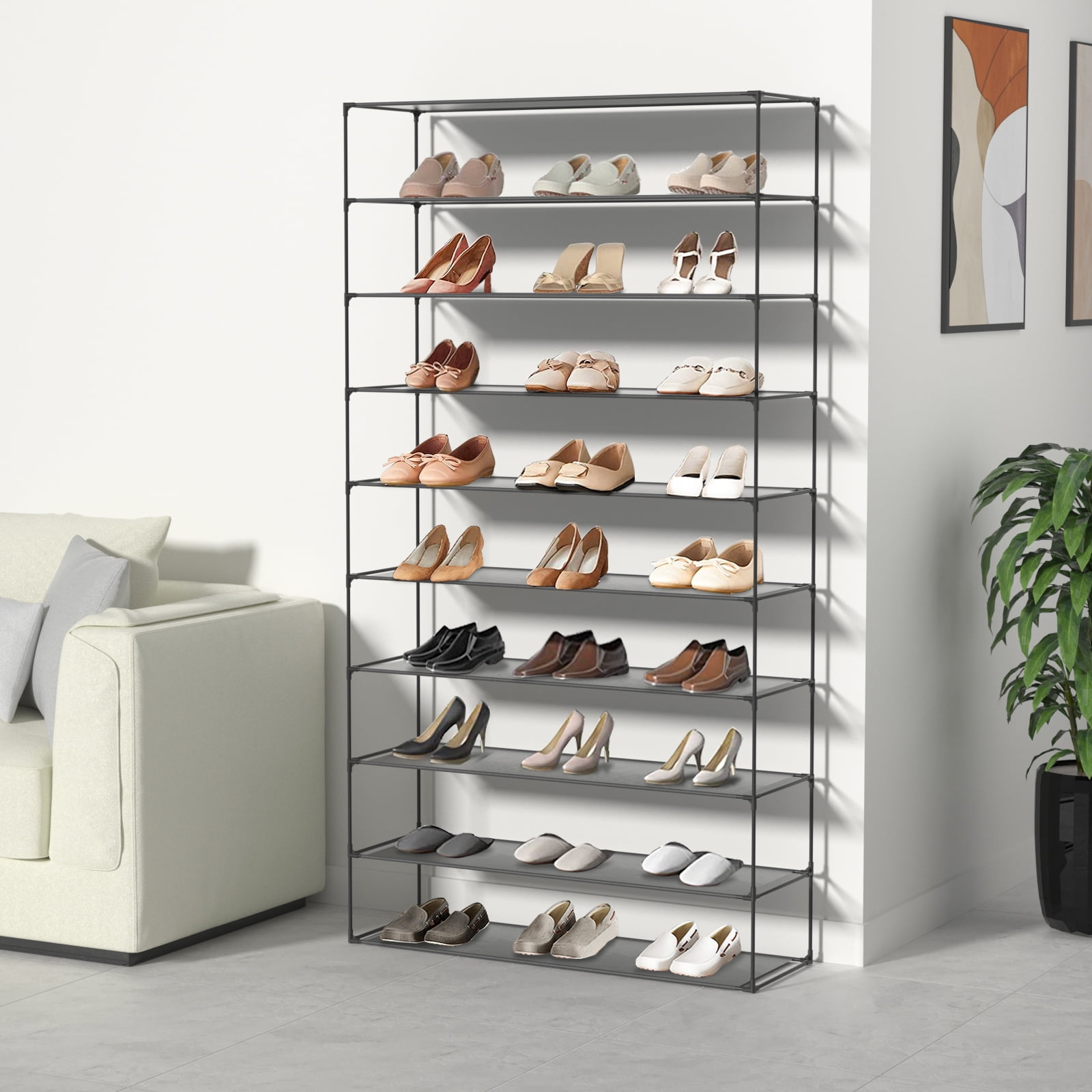 Detachable Shoe Rack with Steel Shelves - Espresso Finish, Metal Pipes ...