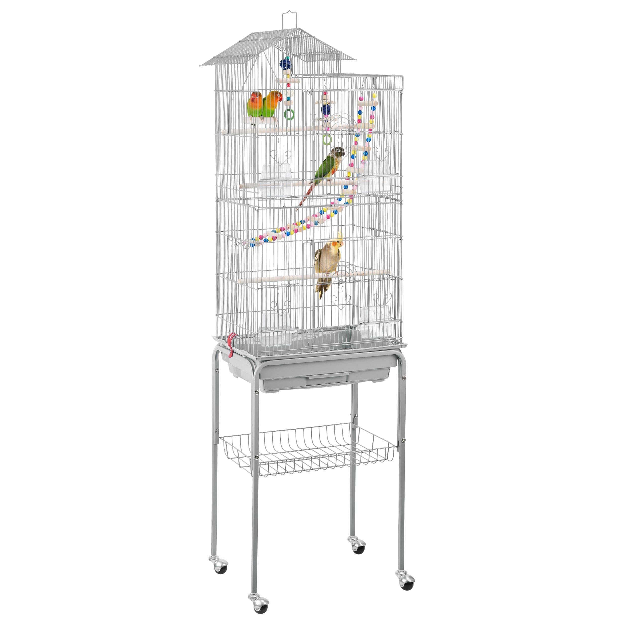 Detachable Stand Rolling Bird Cage, Wrought Iron Metal Roof Top Design ...