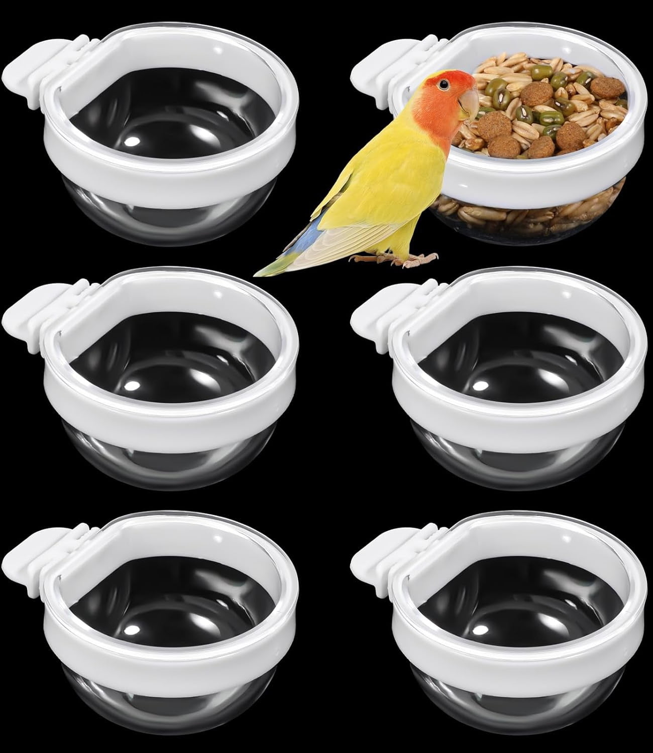 Detachable Transparent Bowls Hanging Seed Water Feeder Bird Food Bowl ...