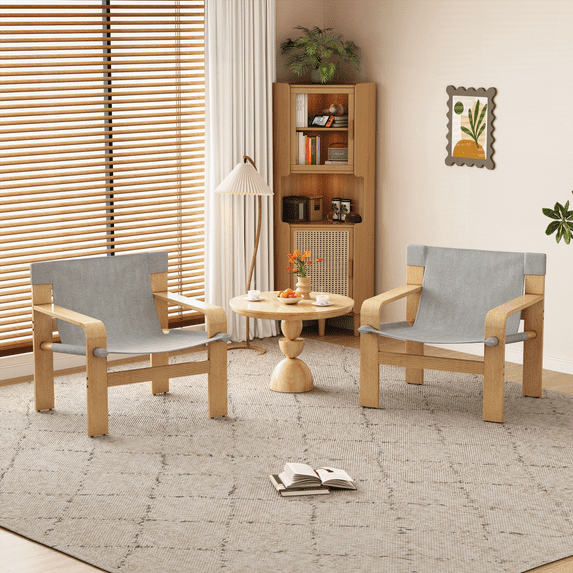 Detachable Washable 1-Piece Oak Armchair with Wide Armrests - Mid ...