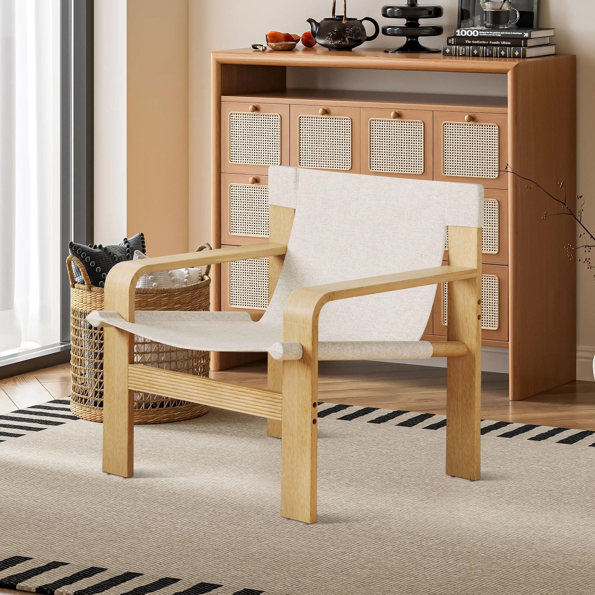 CASEMIOL Accent Chair for Living Room, Oak Lounge Chair, Modern Reading ...