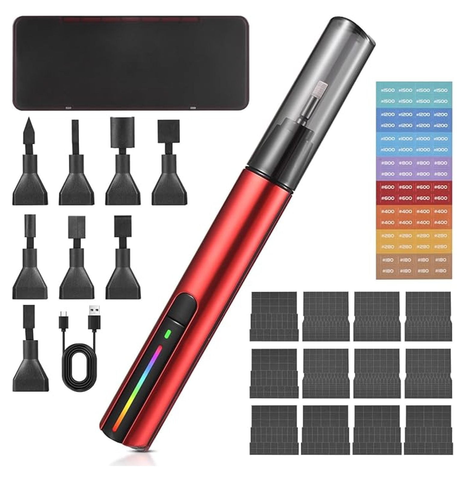 Detail Sander Tool, Cordless Electric Pen Sander with 8 Sanding Heads ...