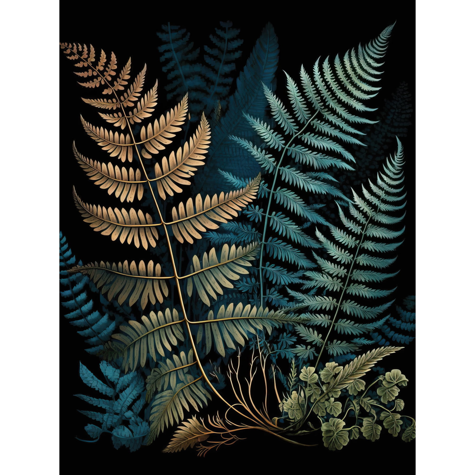 Detailed Botanical Illustration Fern Frond Species Large Wall Art ...