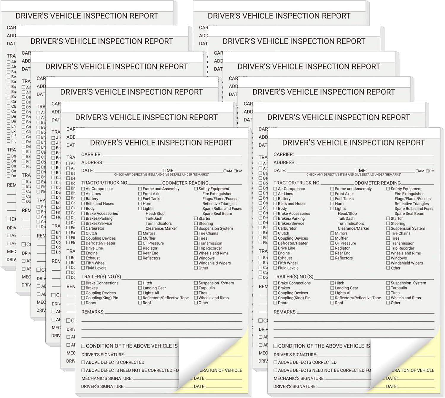 Detailed Driver Daily Vehicle Inspection Report Book/Forms: 600 Sets, 2 ...
