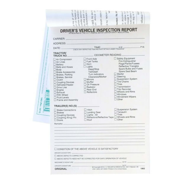 DVIR Driver Vehicle Inspection Report, Pack of 10, 3-Ply, 31 Sets per ...