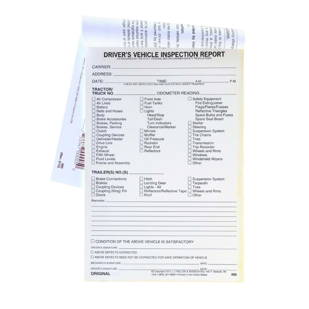 Detailed Driver Vehicle Inspection Report Book 50 Pack, 31 Sets per ...
