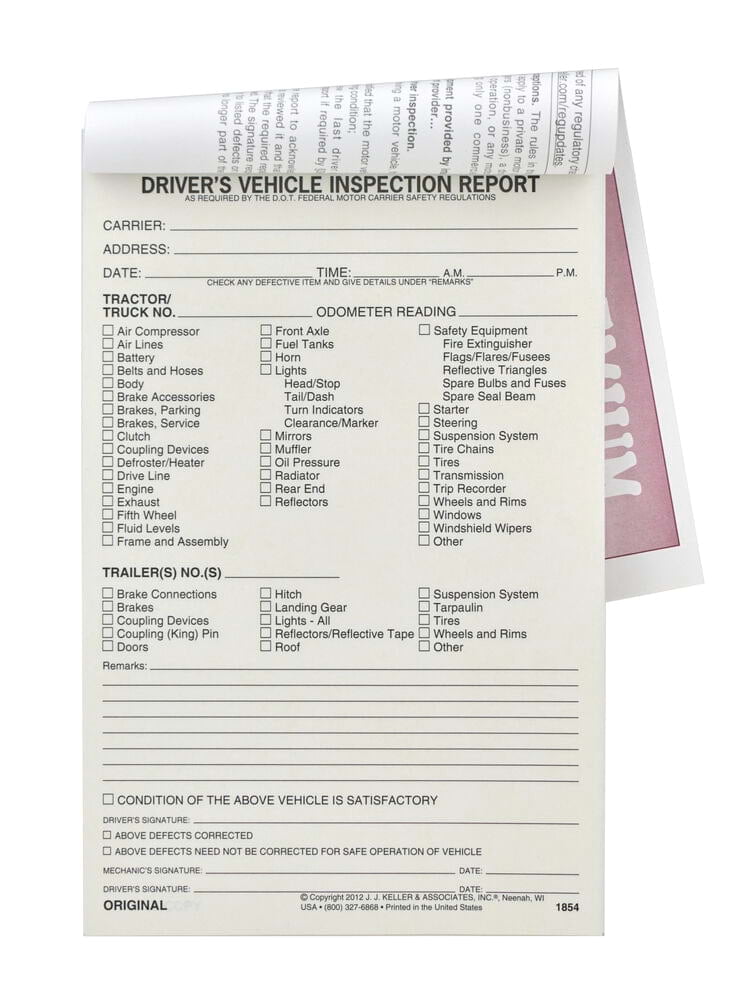 Driver's Vehicle Inspection Report Book, 25-Pack, 2-Ply Carbonless ...