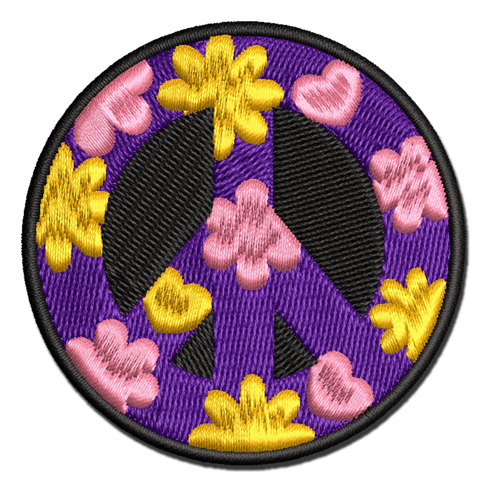 Detailed Floral Peace Sign Applique Multi-Color Embroidered Hook & Loop ...