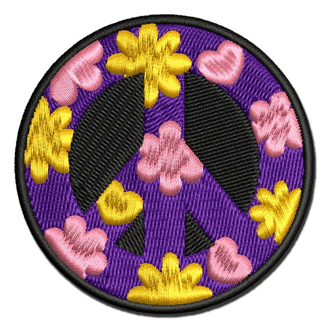 Detailed Floral Peace Sign Applique Multi-Color Embroidered Iron-On ...