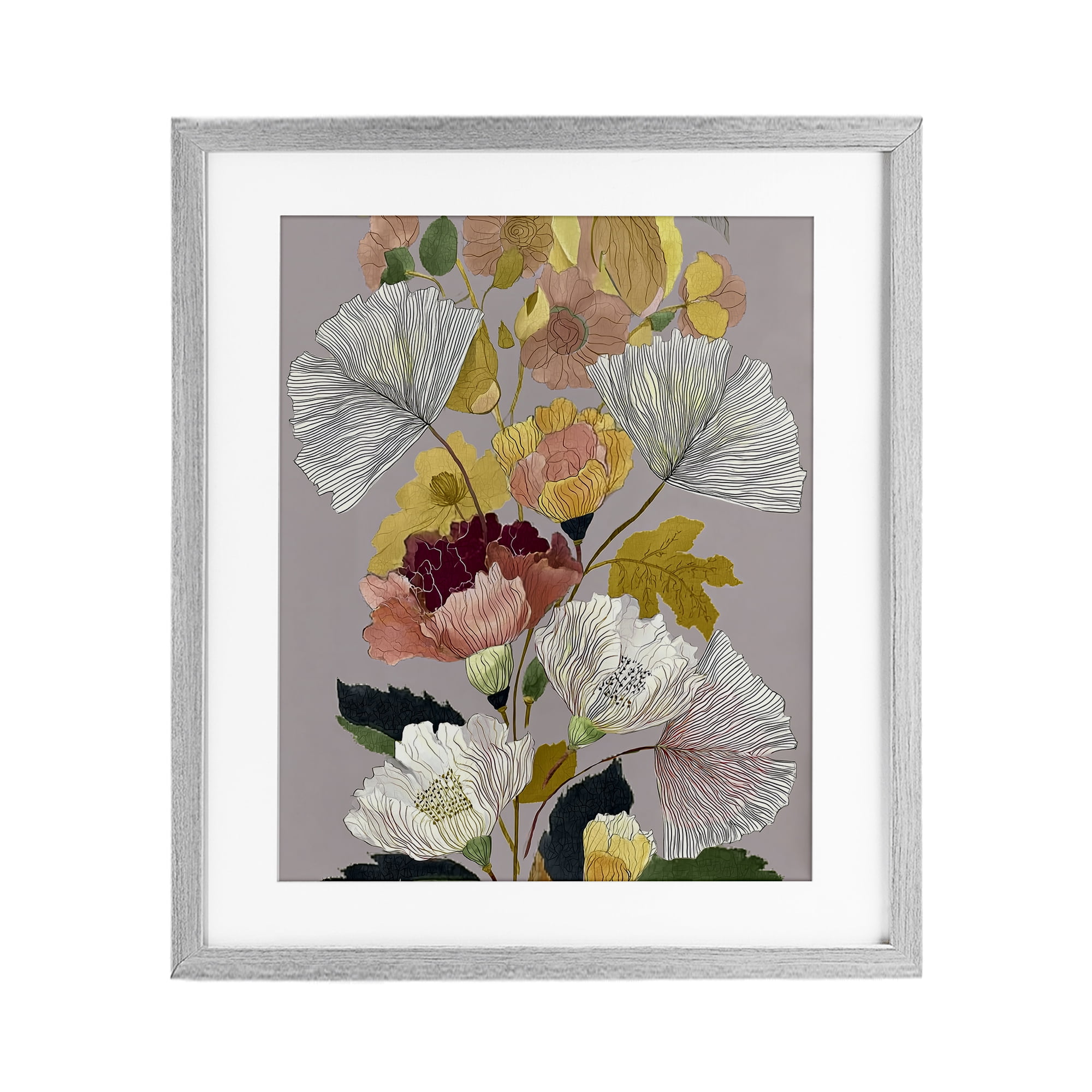 Detailed Foliage Leaves Gray Framed Print Under Glass, design by ...