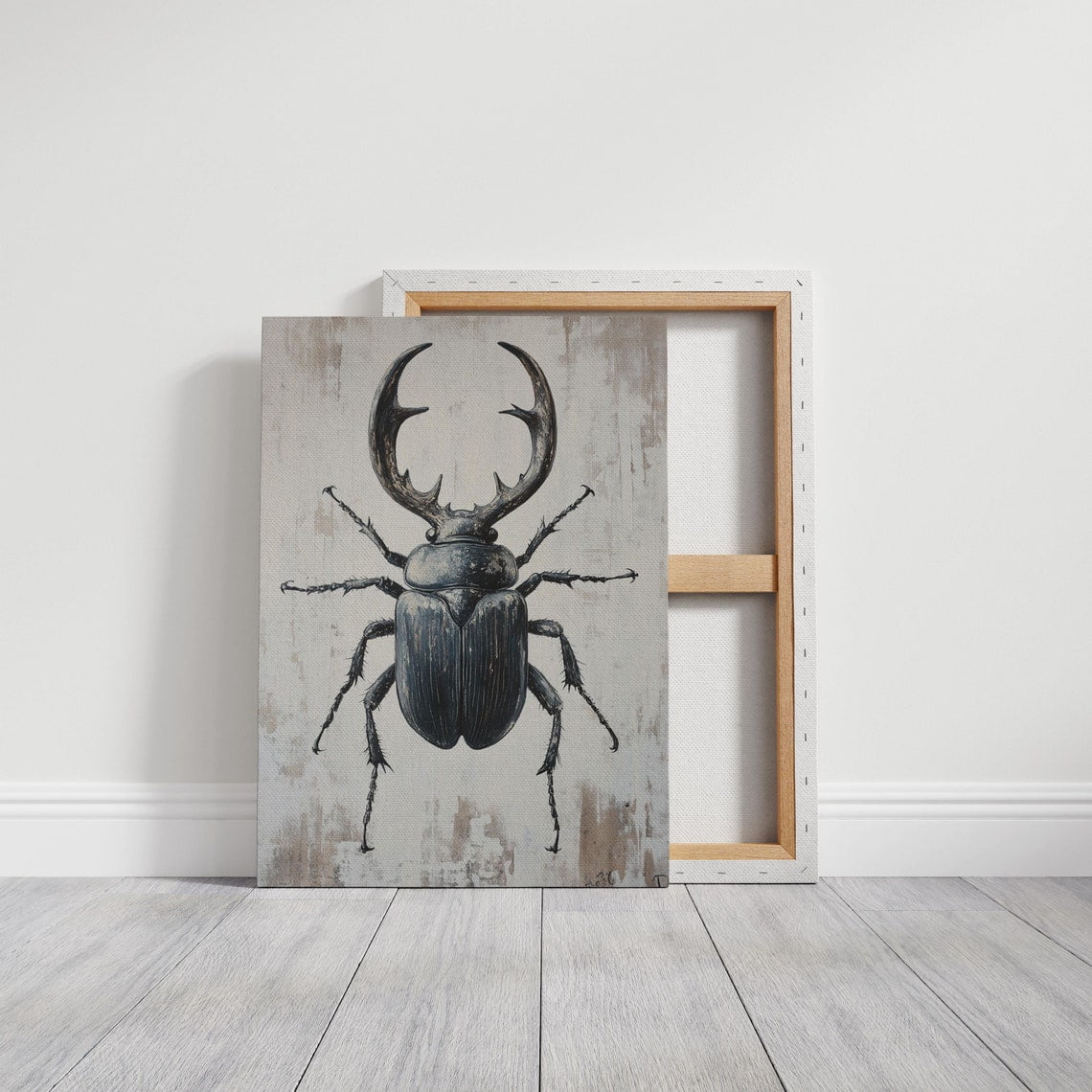 Detailed Stag Beetle On Distressed White Background - Vintage ...
