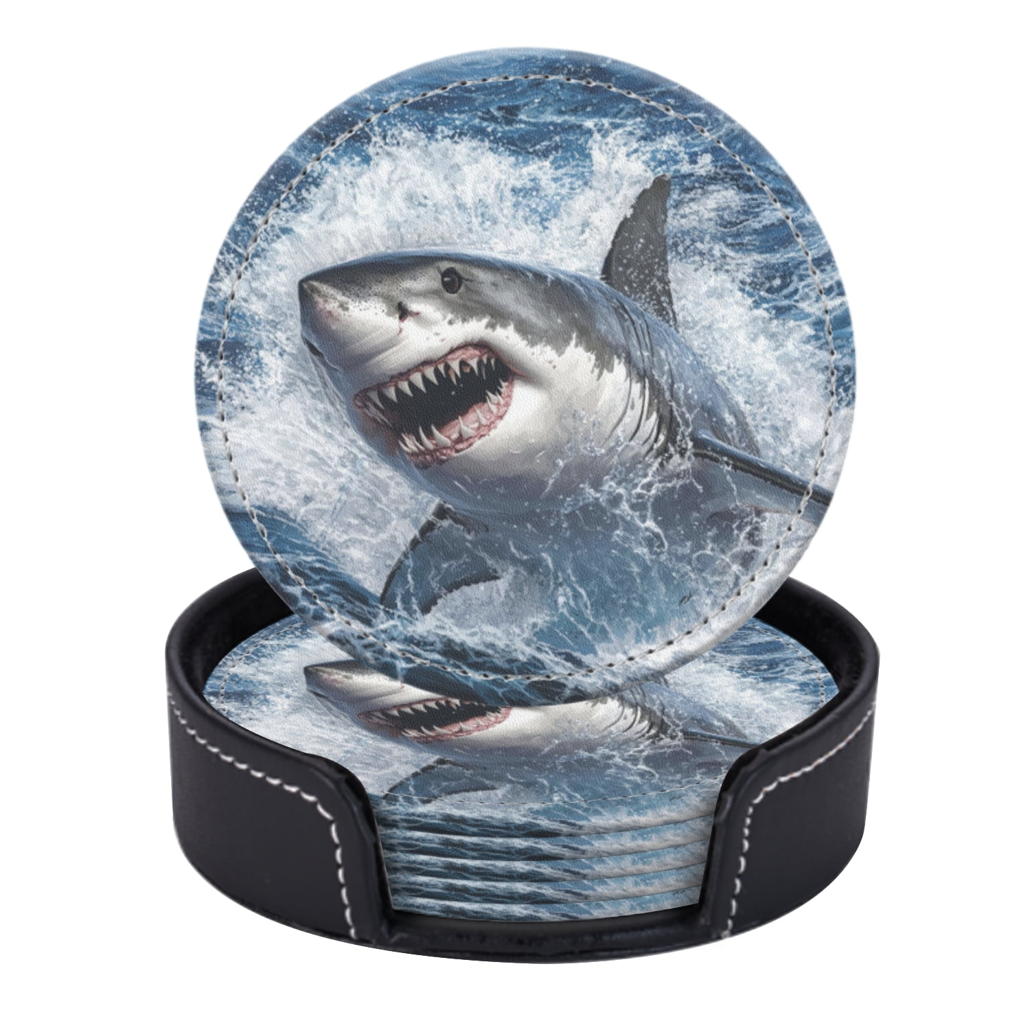 PU Leather Coasters for Drinks Bar Beer,Set of 6 with Holder,Round ...