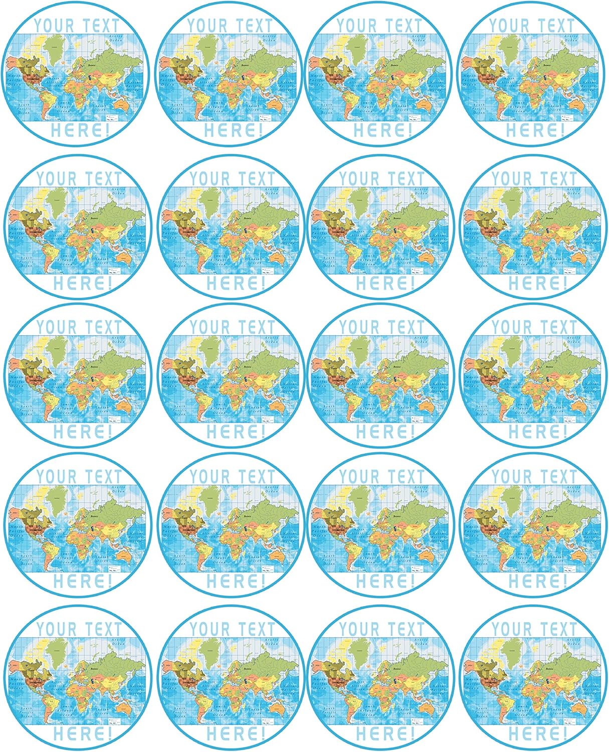 Detailed World Map - Edible Cupcake Toppers - 1.8" cupcake (20 pieces ...