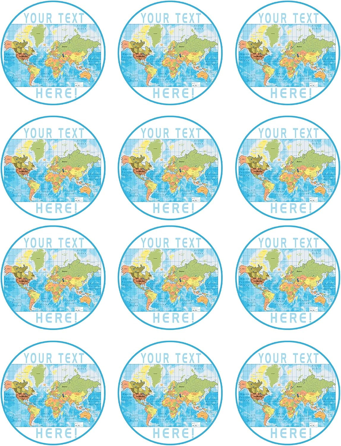Detailed World Map - Edible Cupcake Toppers - 2" cupcake (12 pieces ...