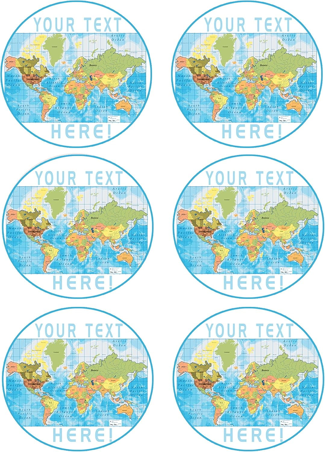 Detailed World Map - Edible Cupcake Toppers - 3.25" cupcake (6 pieces ...