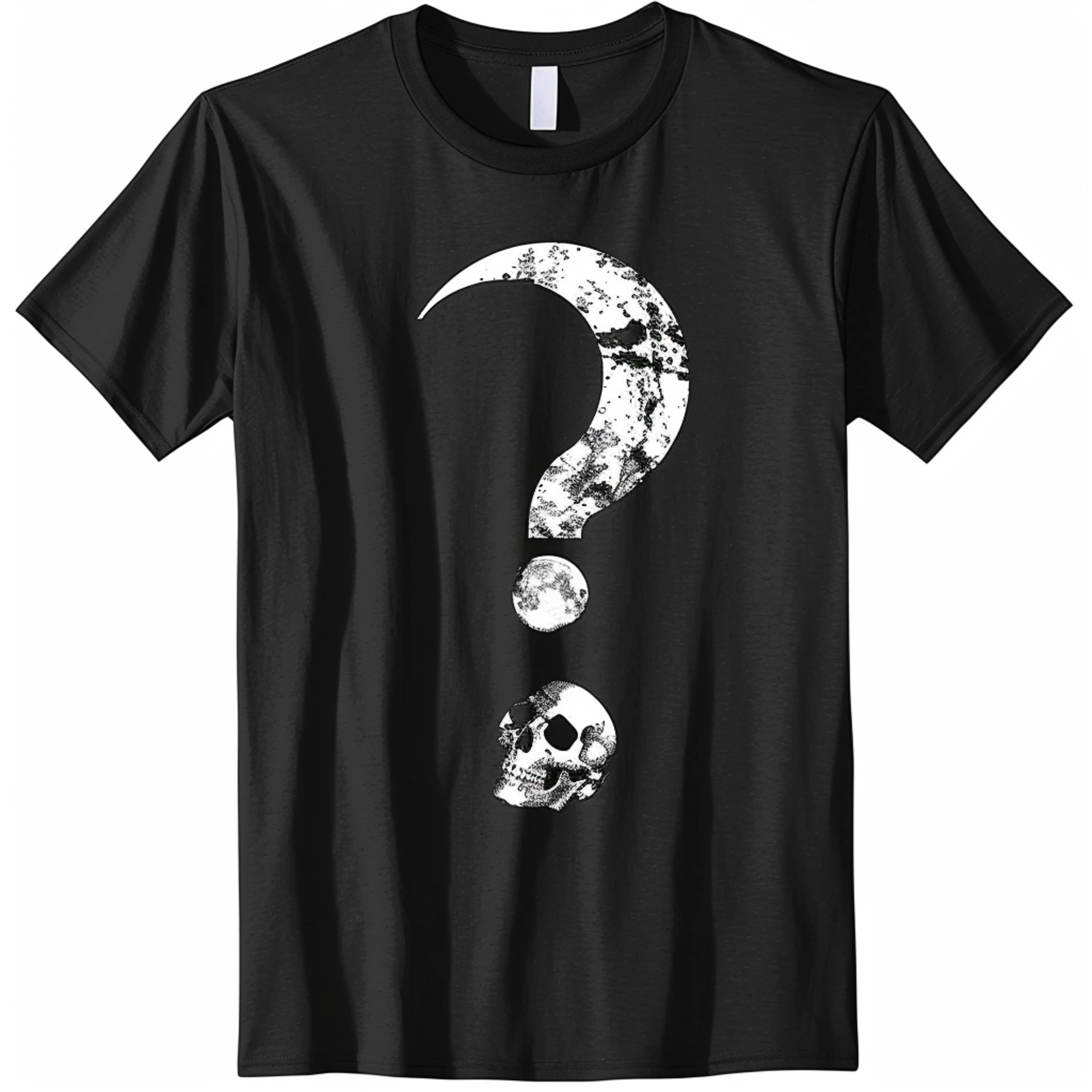 Detailed and Moon Question Mark Graphic Art Black T Shirt Vector ...