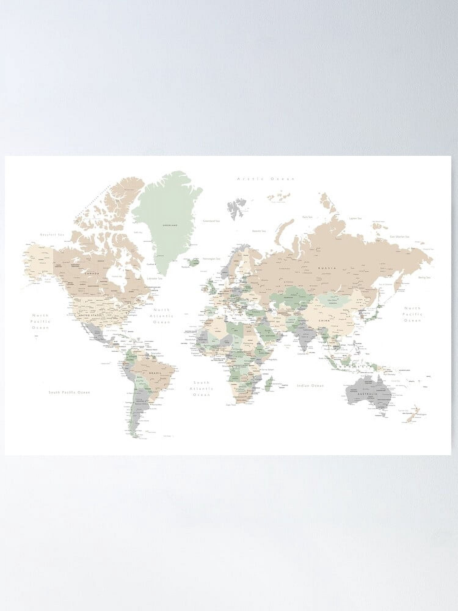 Detailed world map with cities, "Anouk" Poster - Walmart.com