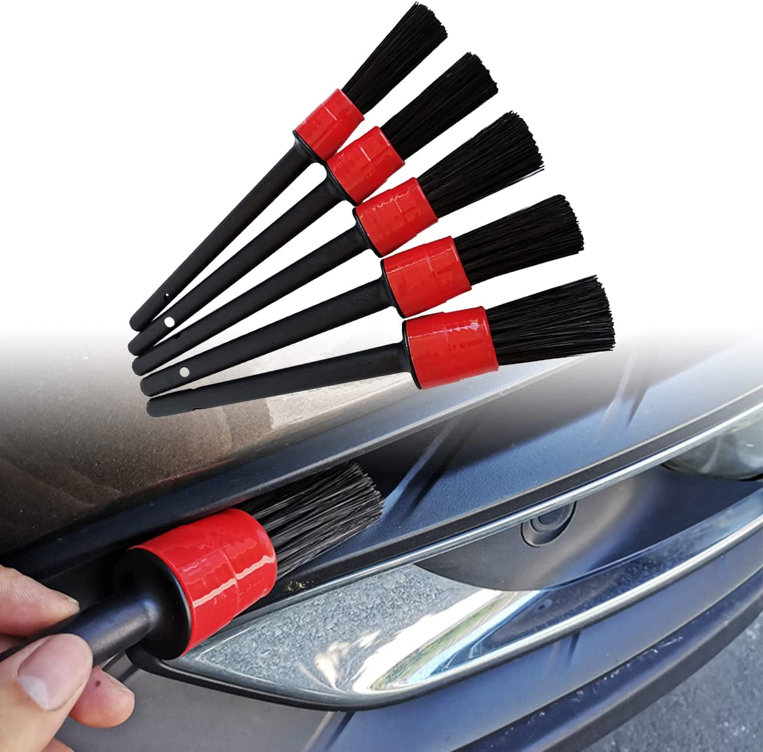 Detailing Brush Set, 5 Different Sizes, Premium Natural Boar Hair Mixed ...