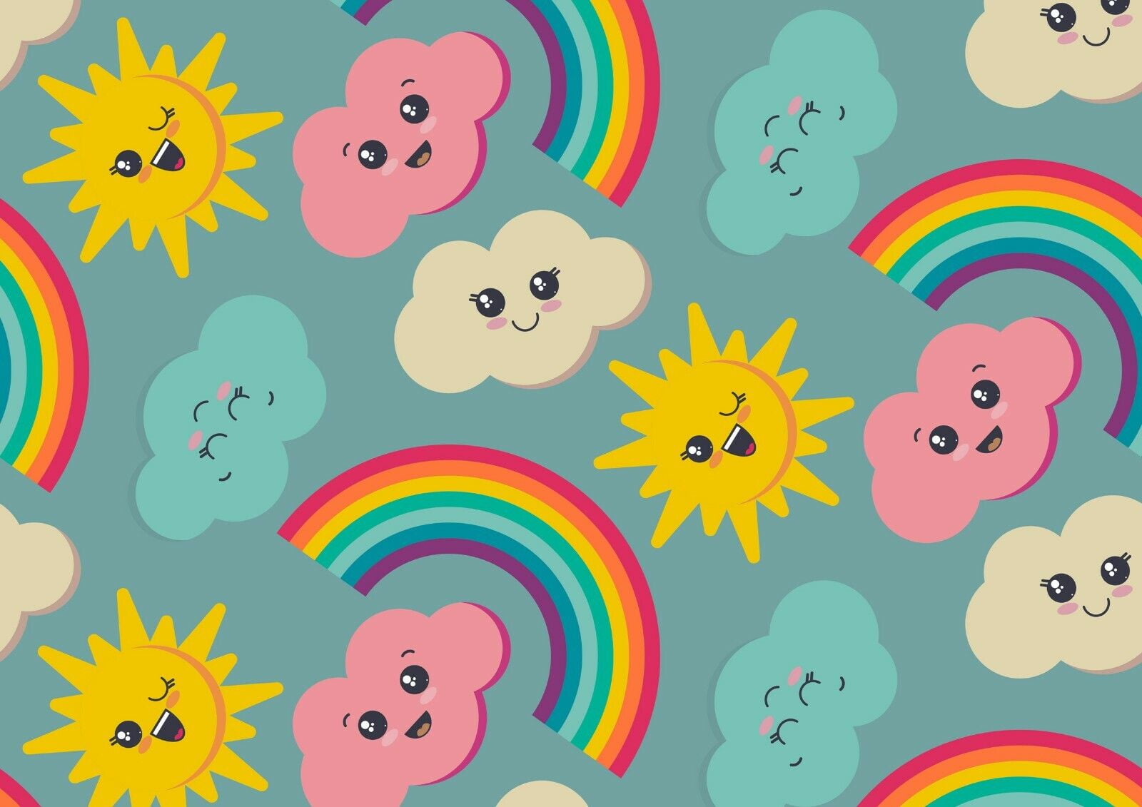 Details about Cute Weather Faces Poster Size , Cloud Rainbow Sun Kids ...
