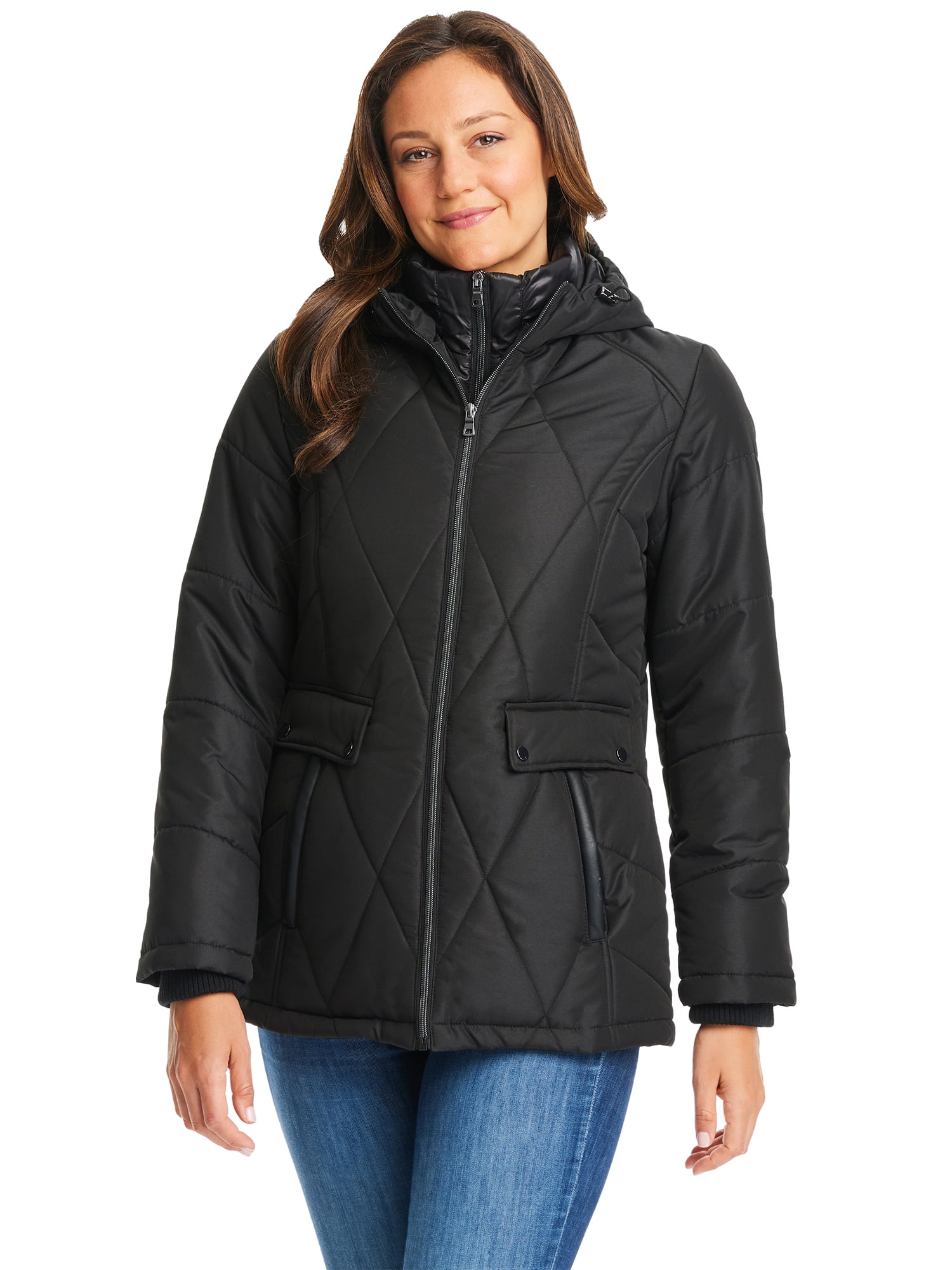 Details Women's Long Sleeve Quilted Puffer Jacker - Walmart.com