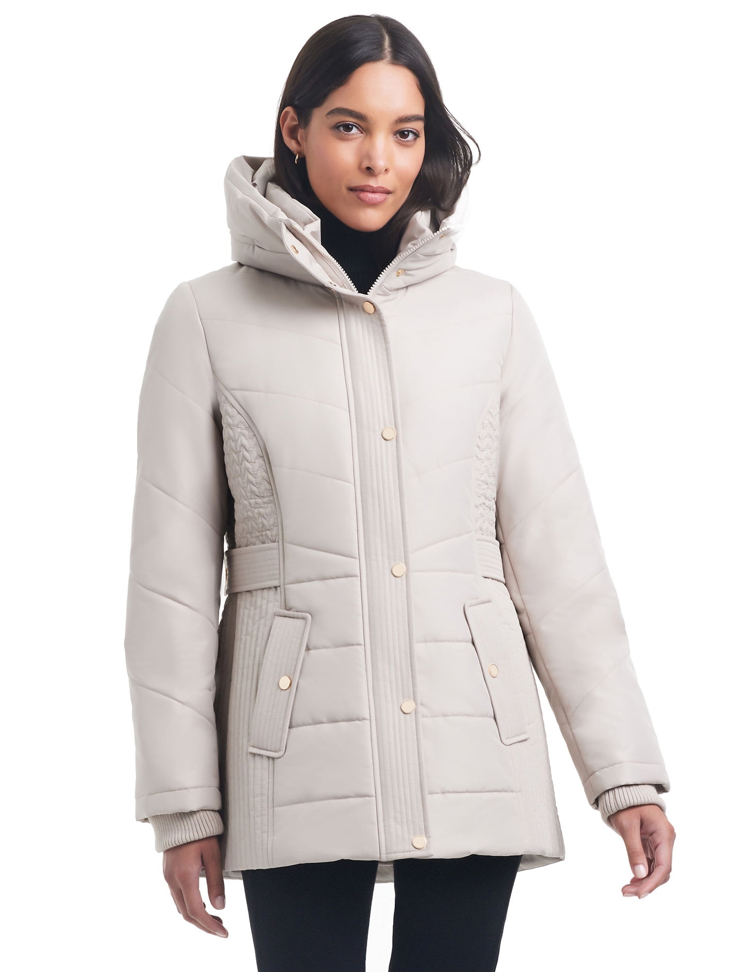 Free Shipping! Details Women's Quilted Puffer Coat with Detachable Hood ...