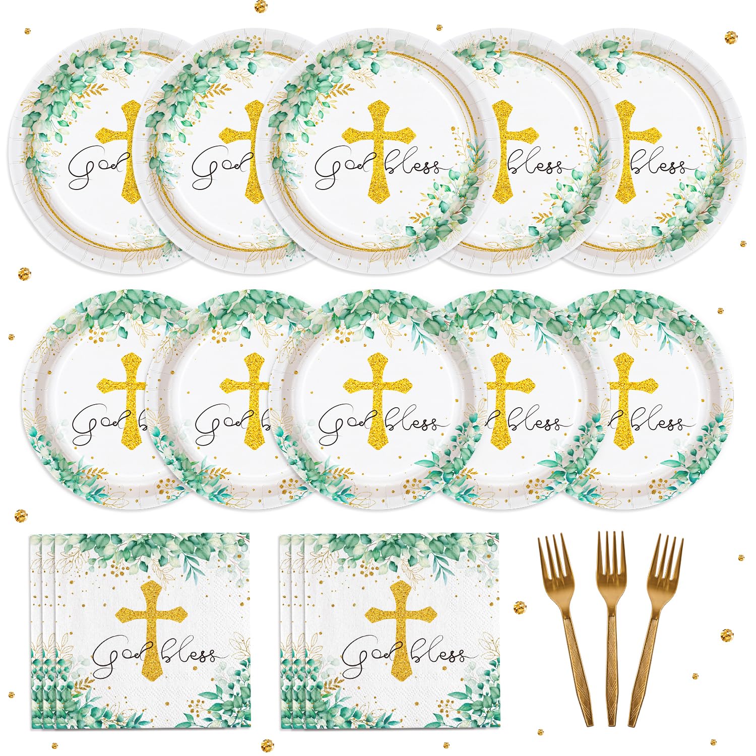 Detanpoly 96pcs God Bless DHF10 Baptism Plates and Napkins First Holy ...