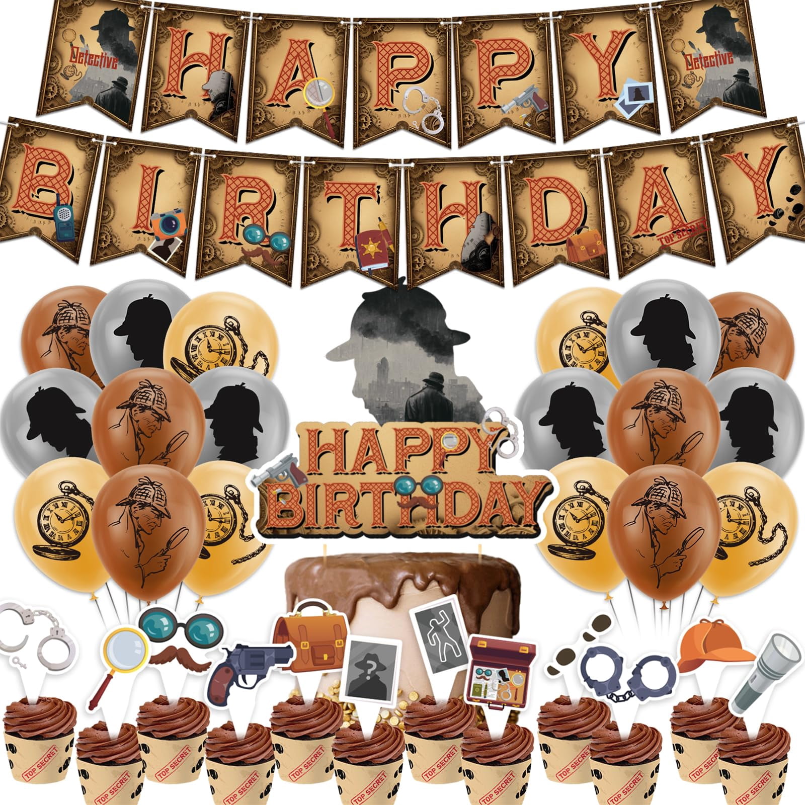 Detective Birthday Decorations Detective Party Supplies AFN1Includes ...