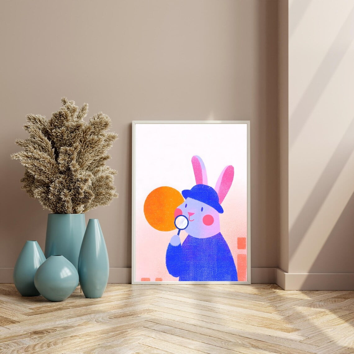 Detective Bunnycute Bunny Poster, Adorable Detective Animal Print ...