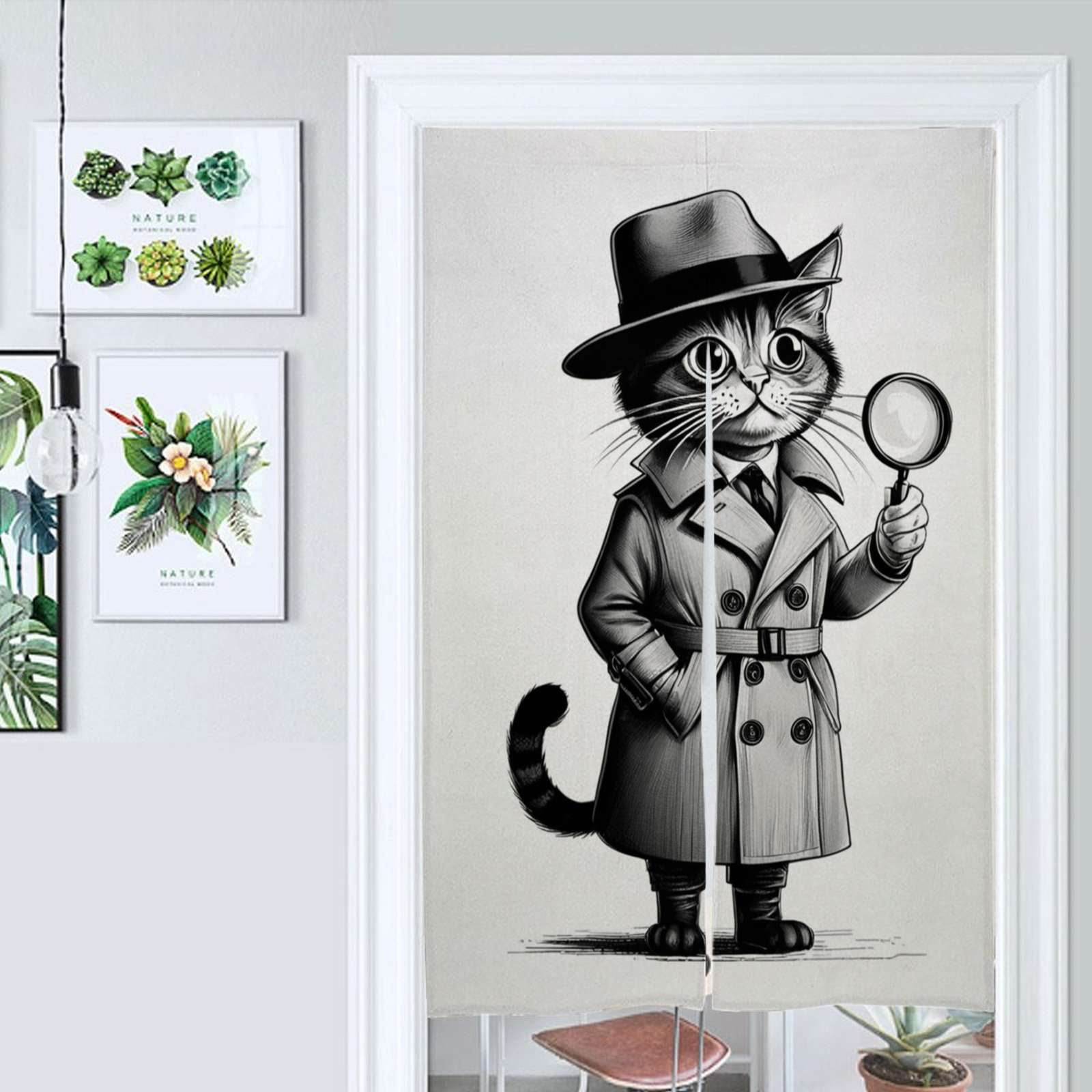 Detective Cat Door Curtain Nordic Living Room DoorCurtain Porch ...