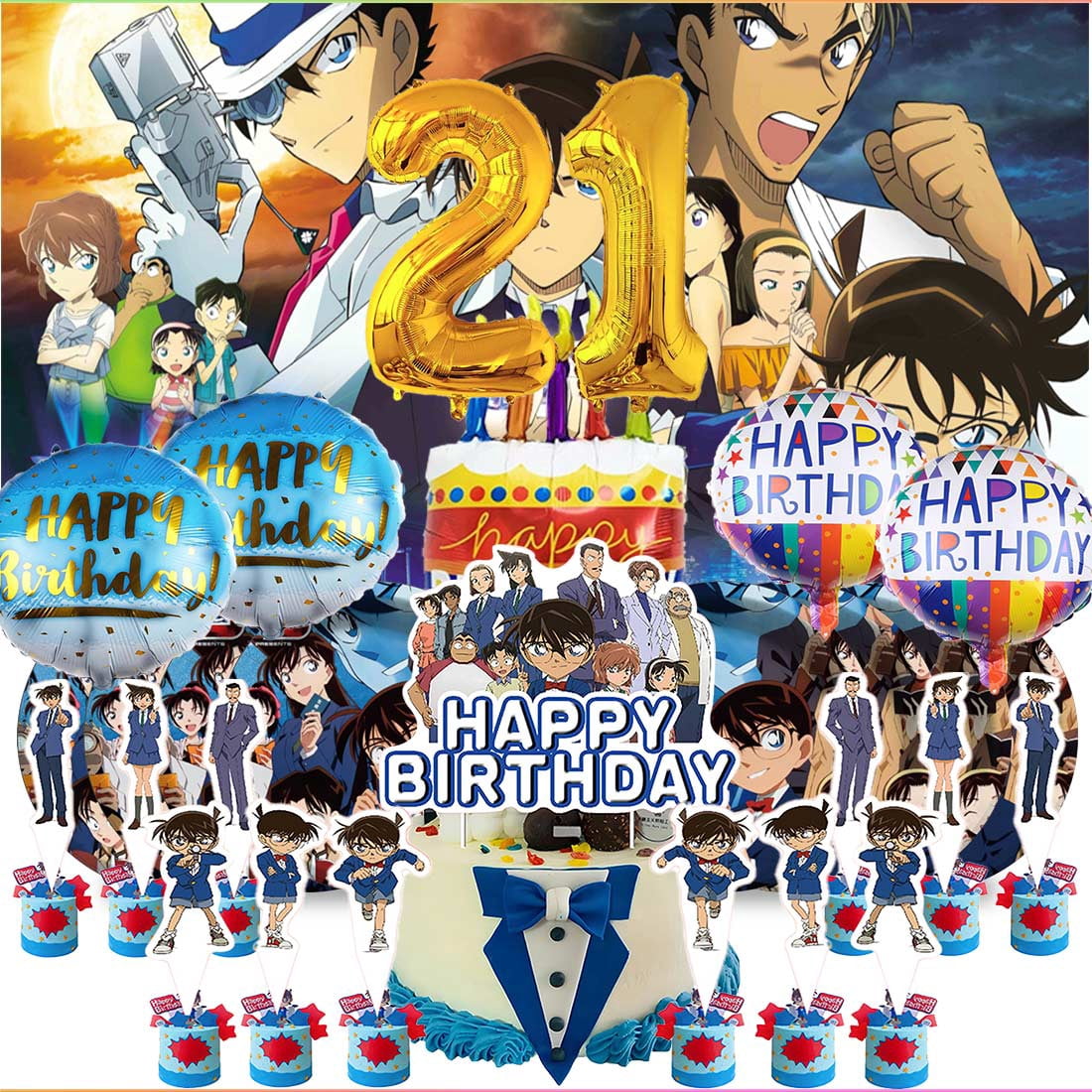 Detective Conan Case Closed 21th Tableware Balloons Cake Toppers ...