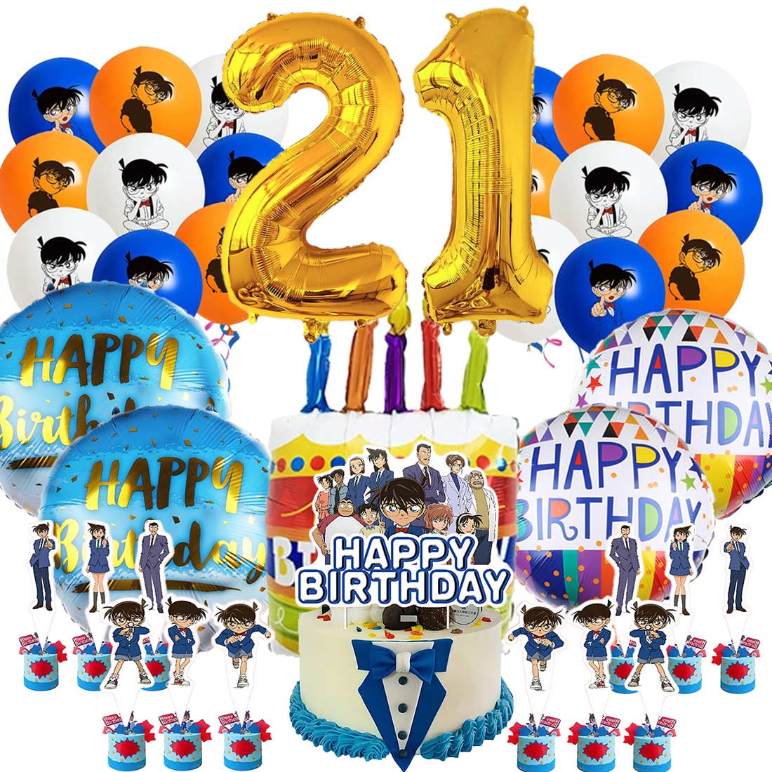 Detective Conan Case Closed Party Supplies 21th Decor Kit Balloons Birthday Cake Topper ...
