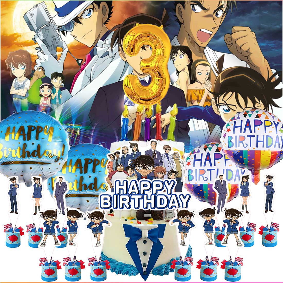 Detective Conan Case Closed Party Supplies Decor 3rd Kit Balloons ...