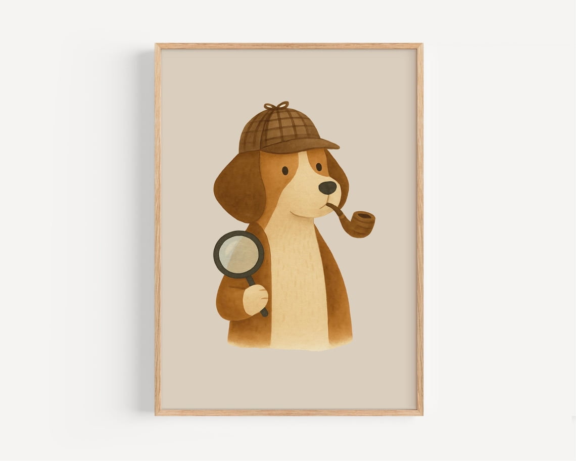 Detective Dog Poster: Sherlock Holmes Puppy Art For Room, Unframed ...