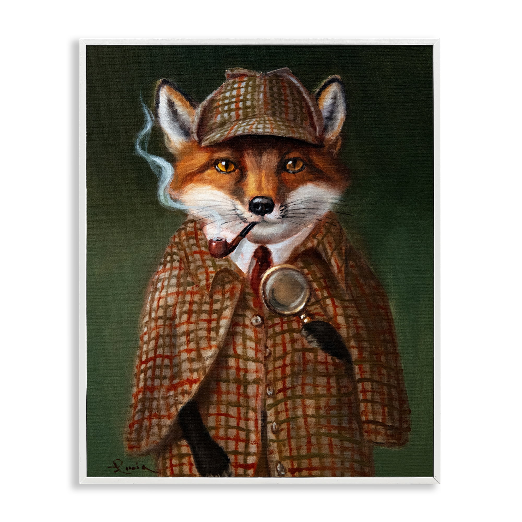 Stupell Industries Detective Fox with Pipe White Framed Giclee Art ...