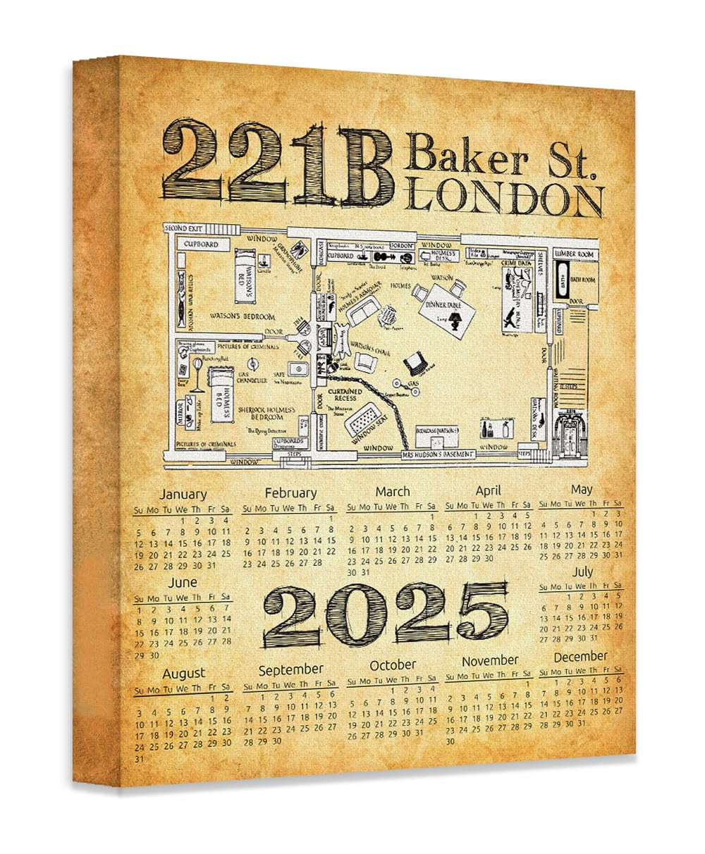 Detective Themed 2025 Calendar Stretched Canvas 28x36, Sherlock Holmes ...