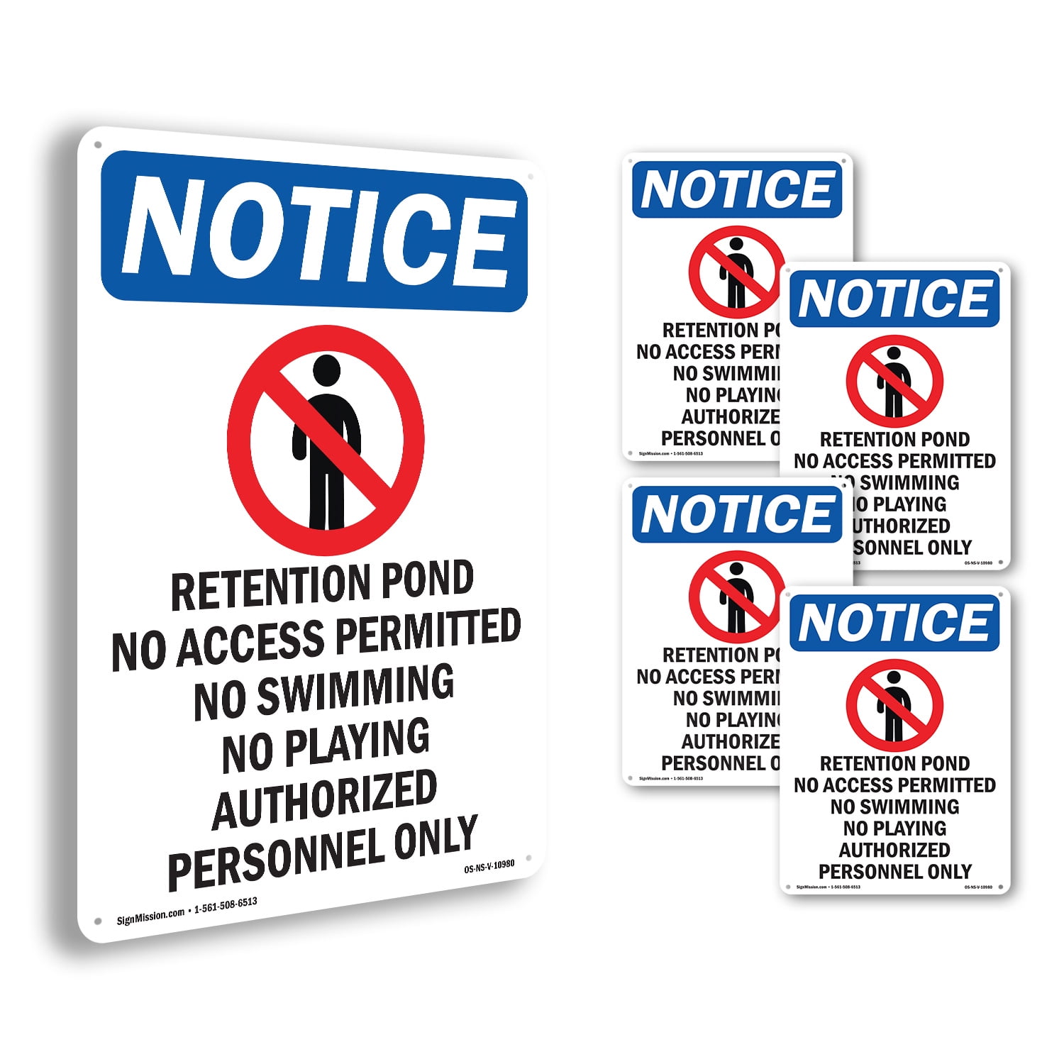Detention Pond No OSHA Notice Aluminum Sign 10 Inch x 7 Inch - 5 Pack ...