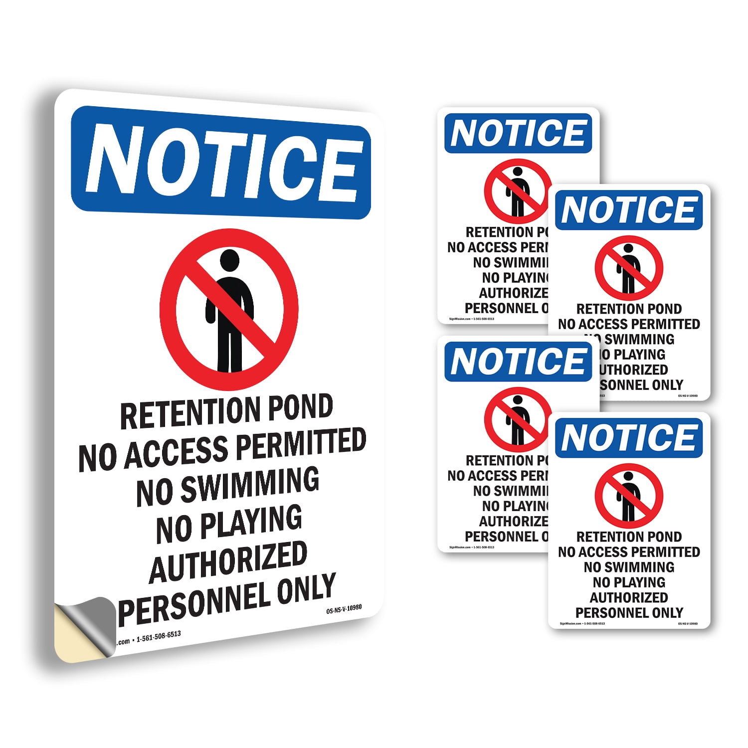 Detention Pond No With Symbol OSHA Notice Vinyl Decal Label 5 Inch x 3. ...