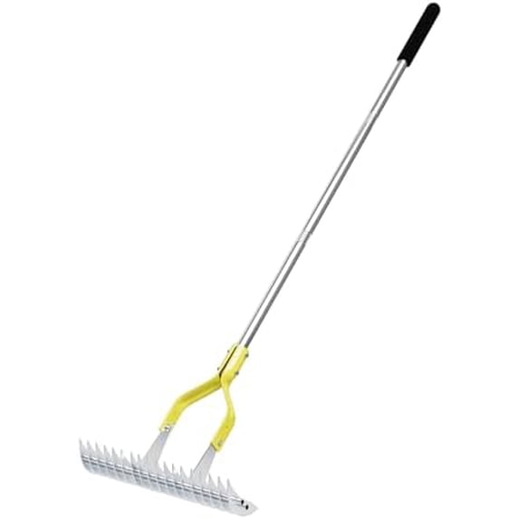 Dethatching Rake for Lawn Care – 15-Inch Adjustable Garden Rake with ...
