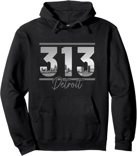 Detroit 313 Area Code Skyline Michigan Vintage Pullover Hoodie, Unisex ...