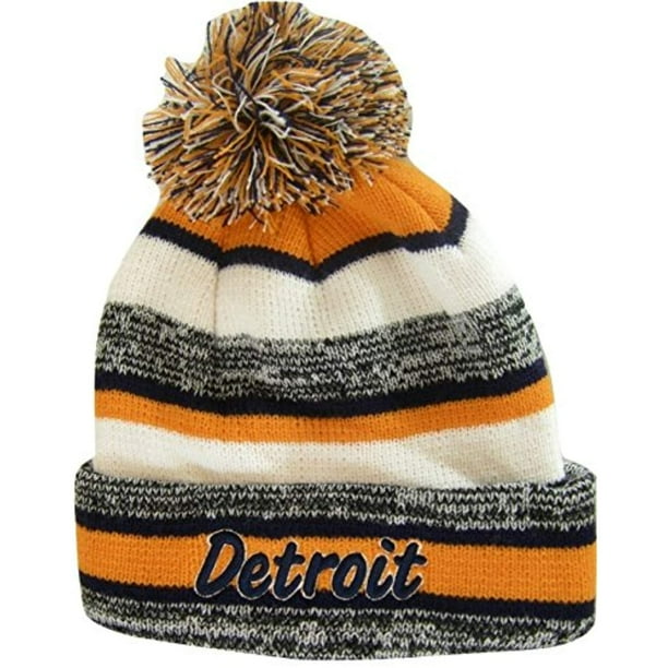 Detroit 4-Color Embroidered Adult Size Thick Winter Knit Pom Beanie Hat ...
