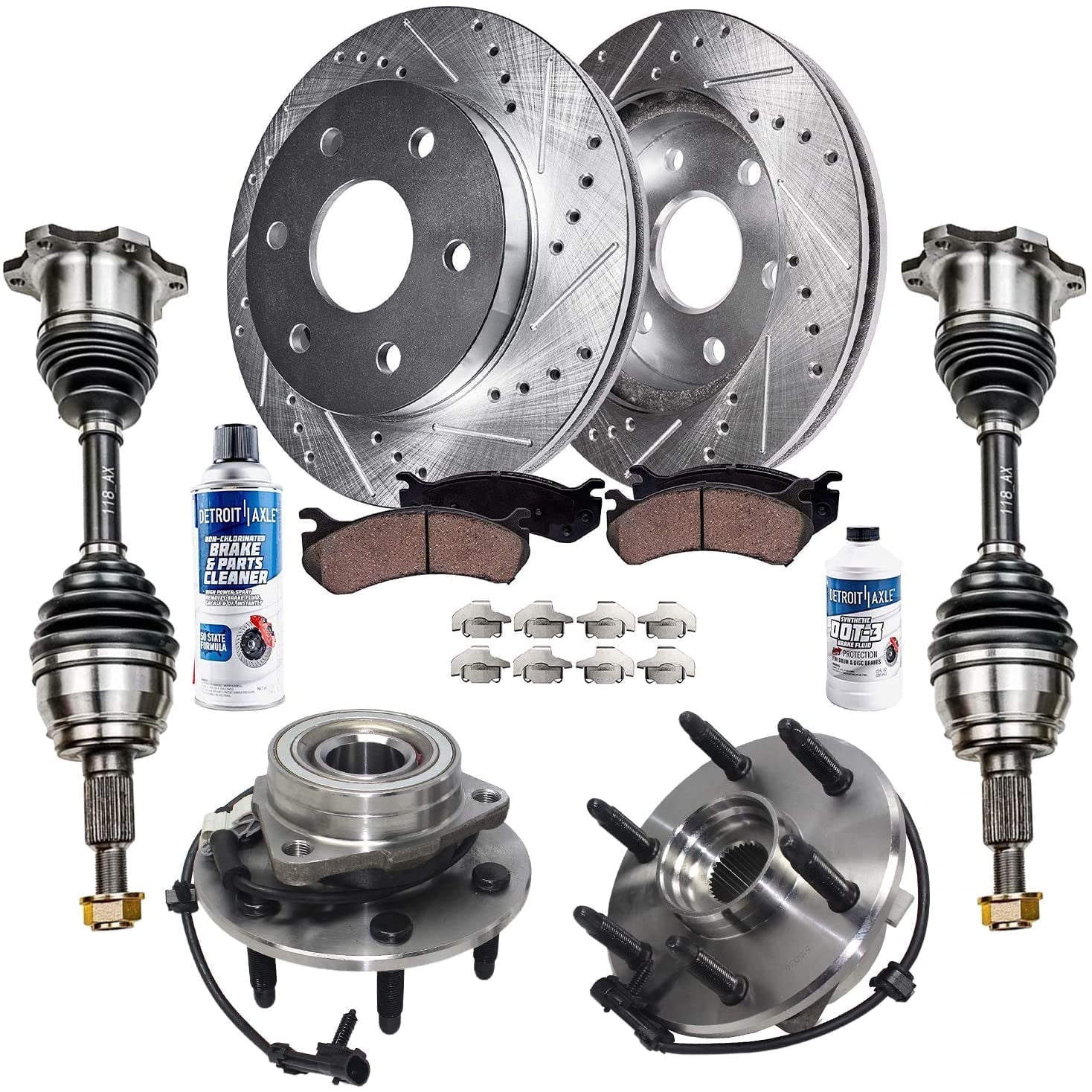 Detroit Axle - 10PC Front CV Axle Shafts, Wheel Bearings Hub, 305mm Drilled Brake Rotors Ceramic ...