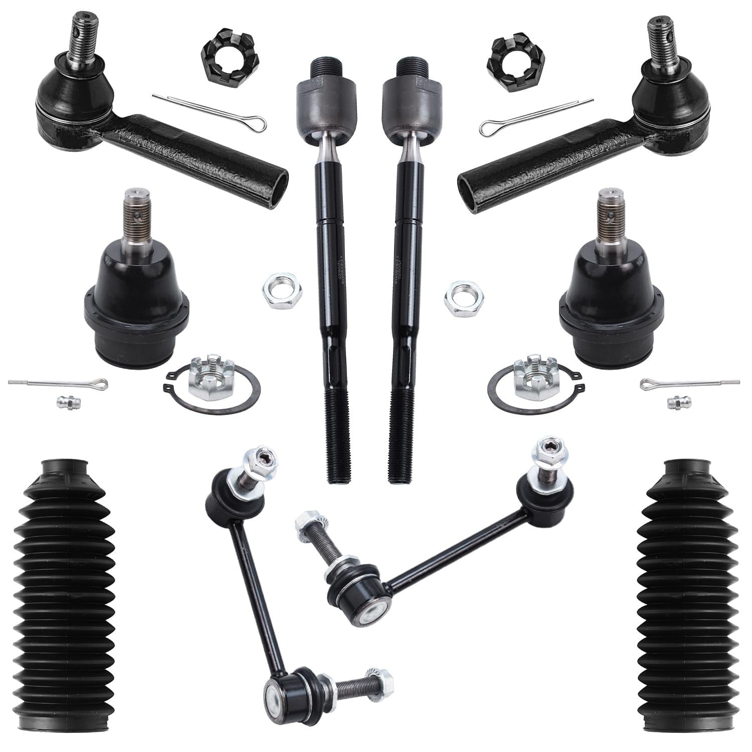 Detroit Axle - 10pc Front Lower Ball Joints Sway Bars Tie Rods & Boots ...