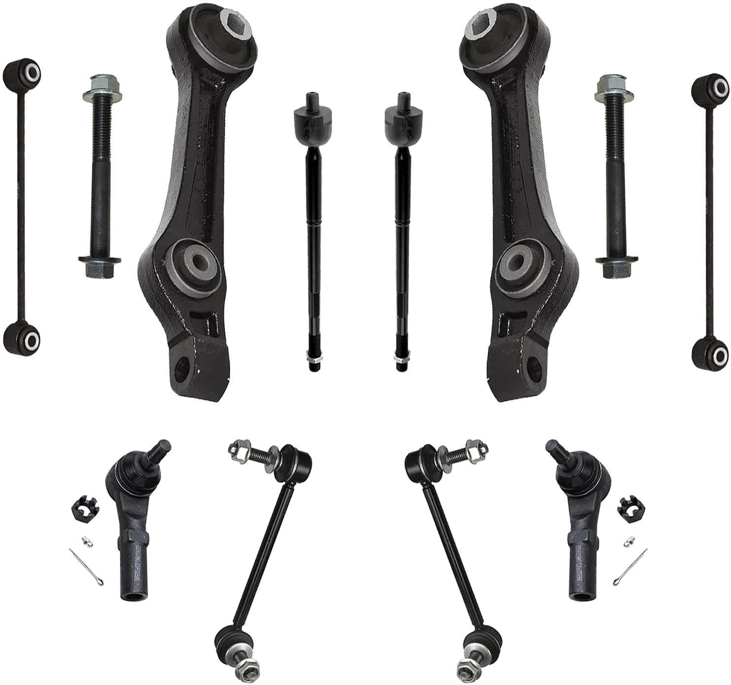Detroit Axle - 10pc Front Lower Control Arms Tie Rods Rear Sway Bars ...