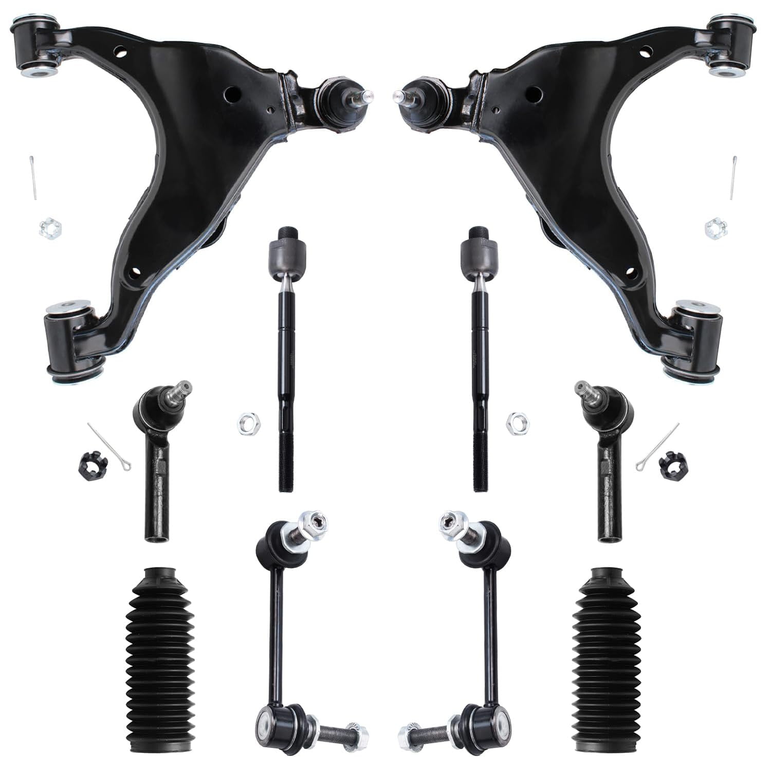 Detroit Axle - 10pc Front Lower Control Arms w/Ball Joint Tie Rods Sway ...