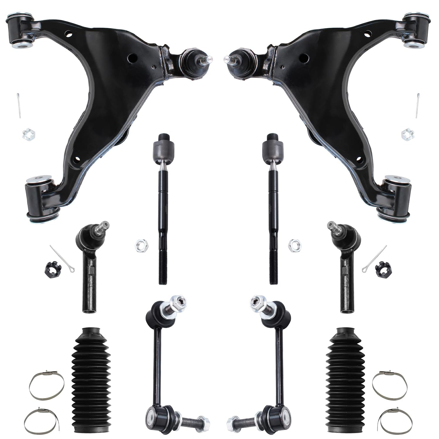 Detroit Axle - 10pc Front Lower Control Arms w/Ball Joint Tie Rods Sway ...