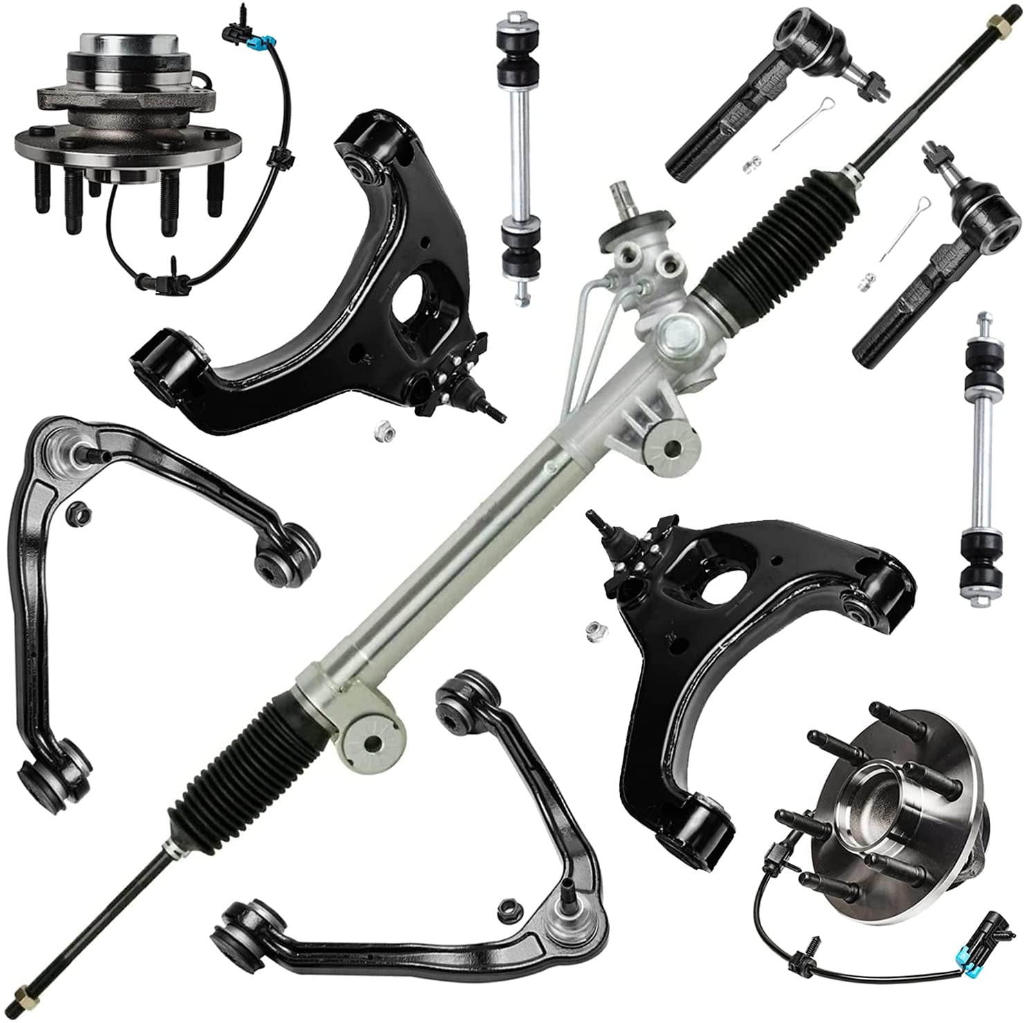 Detroit Axle - 11pc Front Rack & Pinion Control Arms Wheel Hubs ...