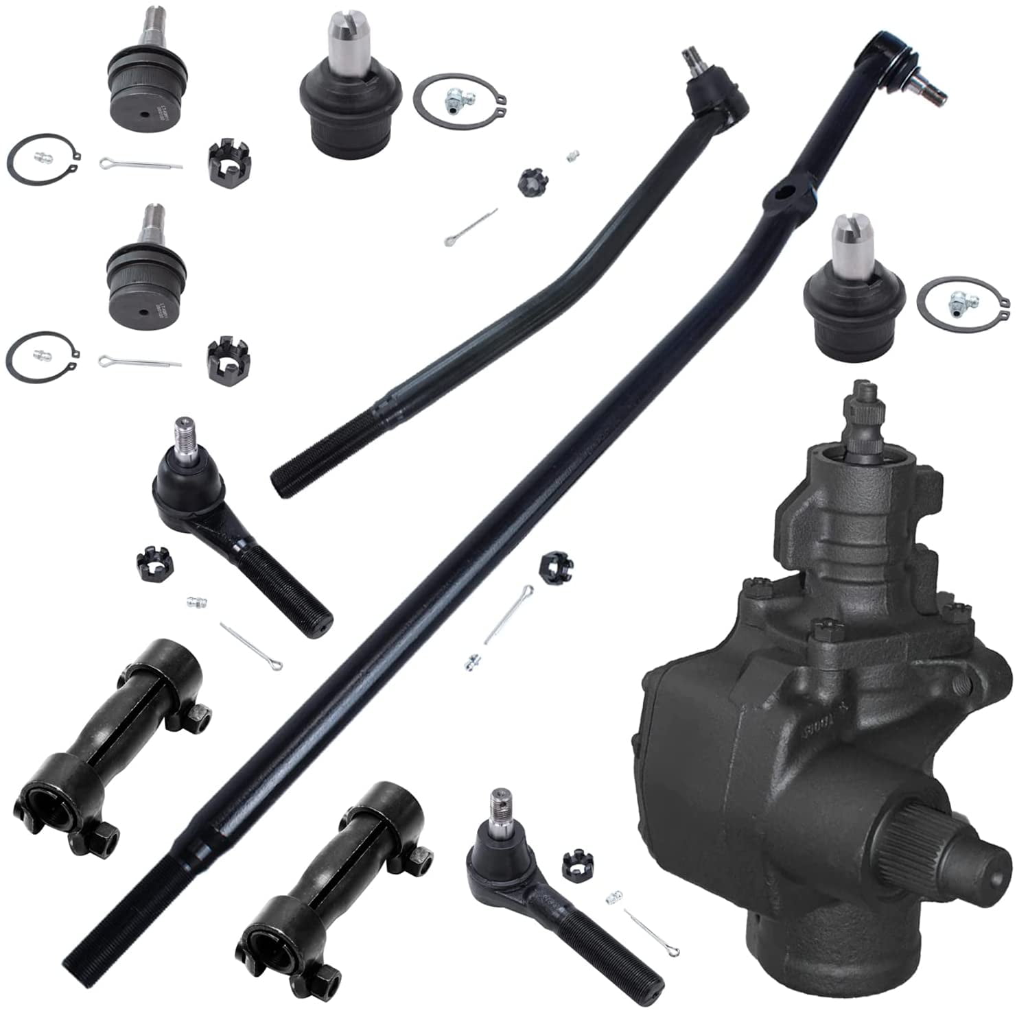 Detroit Axle - 11pc Power Steering Gear Box Tie Rods Suspension Kit ...